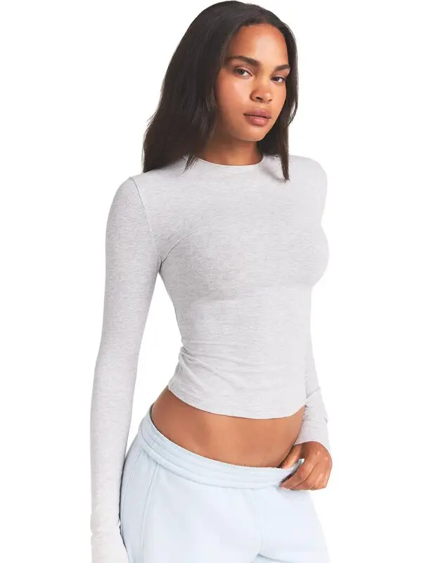 SKIMS Long Sleeve Cotton Jersey T-shirt - Light Heather Grey