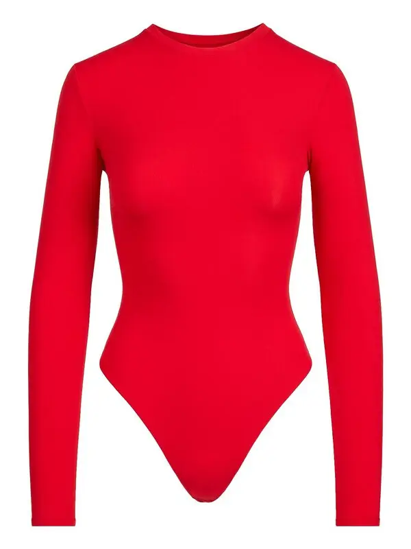 SKIMS Fits Everybody Long Sleeve Crew Neck Bodysuit - Cherry