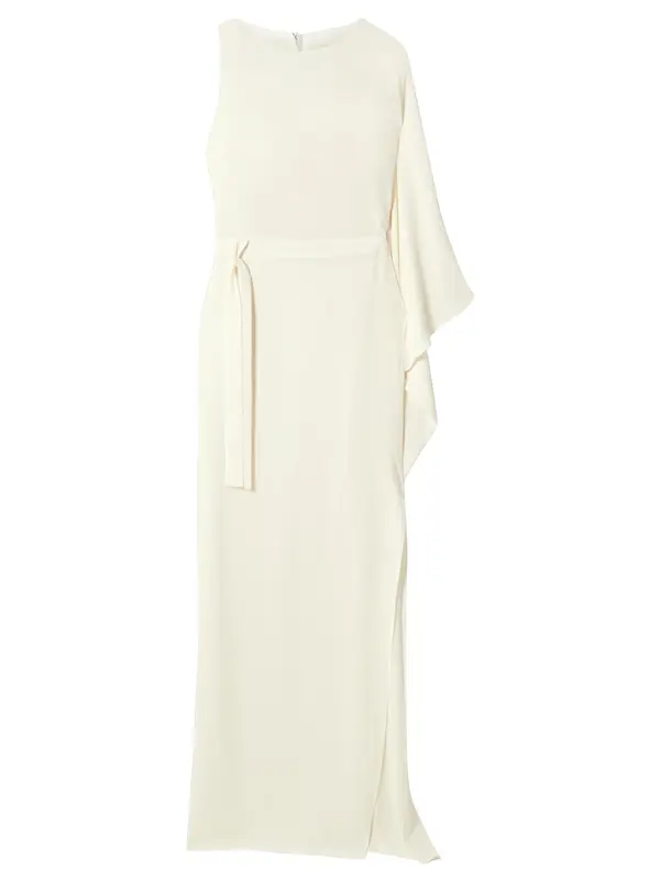 Halston One-shoulder Asymmetric Crepe Gown - Ivory