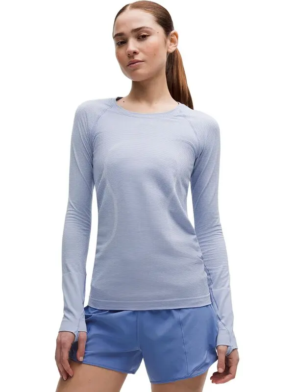 Lululemon Swiftly Tech Long-sleeve Shirt 2.0 - Spandex Stripe Polo Pastel/prep Blue