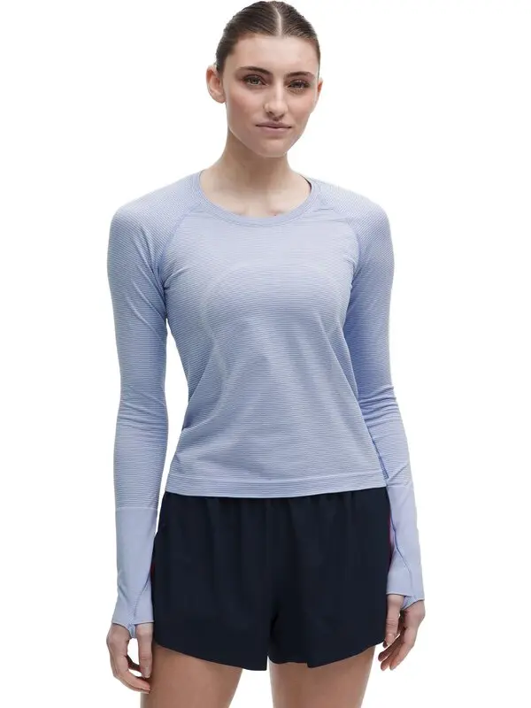 Lululemon Swiftly Tech Long-sleeve Shirt 2.0 - Spandex Stripe Polo Pastel/prep Blue