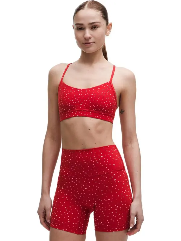 Lululemon Flow Y Bra Nulu - Heart Scatter Dot Print Candy Cloud Oxford Red