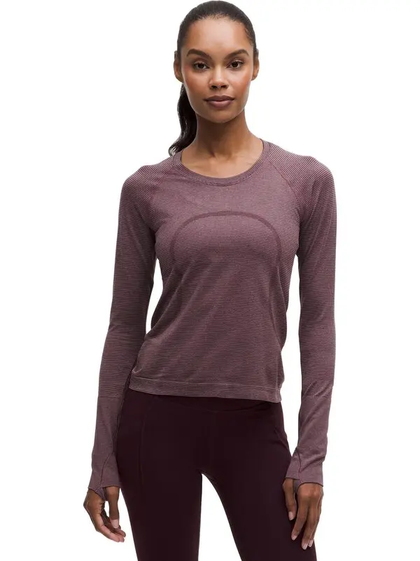 Lululemon Swiftly Tech Long-sleeve Shirt 2.0 - Spandex Stripe Goodnight Plum/white