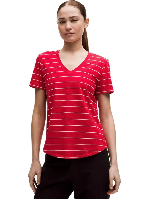 Lululemon Love V-neck T-shirt - Swap Stripe Oxford Red Bright Coral