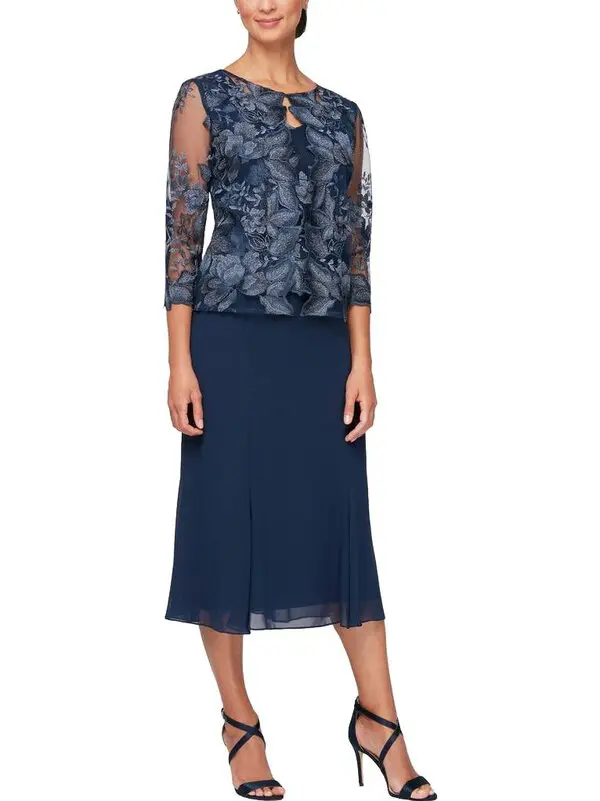 Alex Evenings Mock Jacket Midi Dress - Navy
