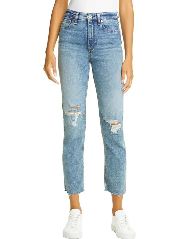 Rag & Bone Nina Ripped High Waist Ankle Cigarette Jeans - Bloomfield