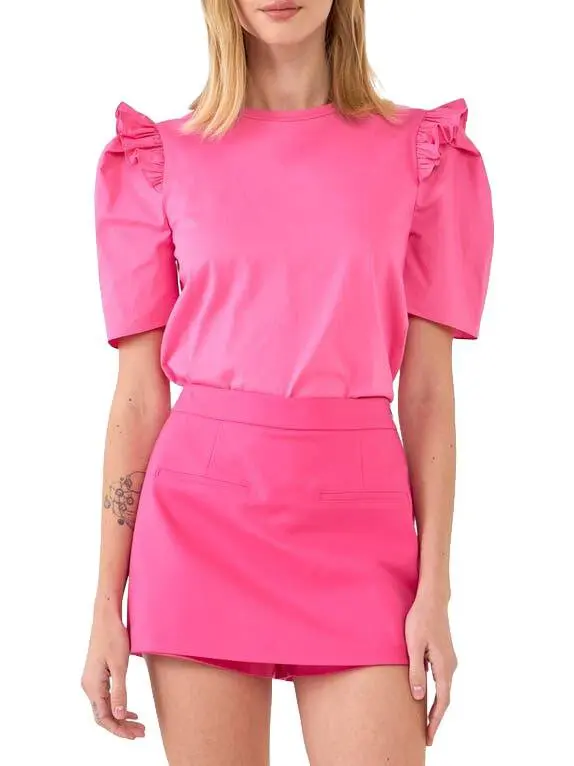 English Factory Mini Ruffle Puff Sleeve T-shirt - Hot Pink