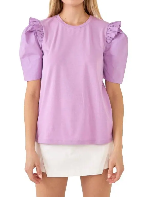 English Factory Mini Ruffle Puff Sleeve T-shirt - Lilac
