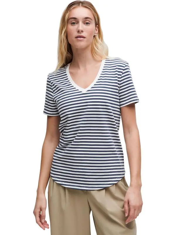 Lululemon Love V-neck T-shirt - Narrow Bold Stripe Club Blue White