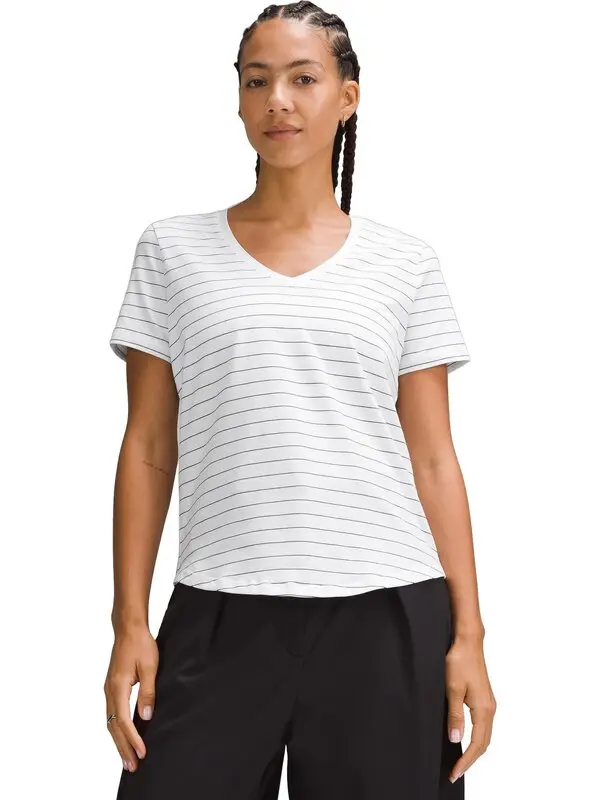 Lululemon Love V-neck T-shirt - Short Serve Stripe White Black