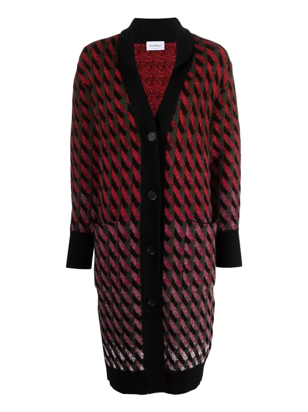 FERRAGAMO Intarsia-knit Cardigan Coat - Red