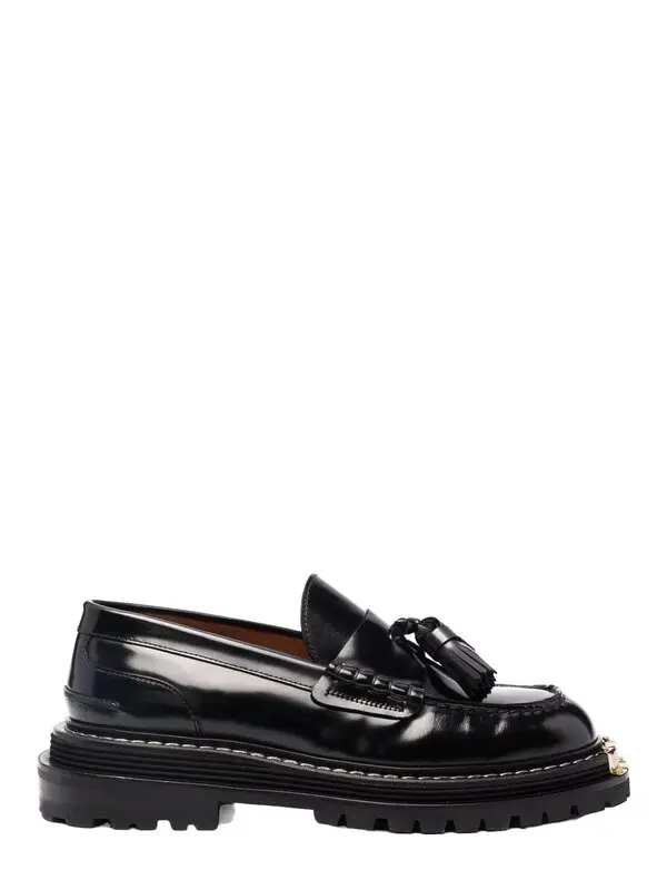 Sandro Leather Tassel Loafers With Chunky Sole - Black
