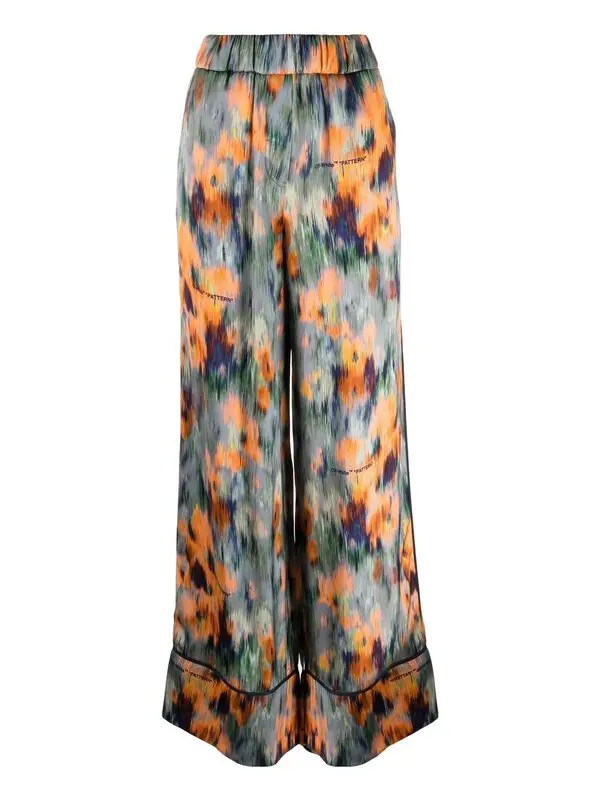 Off-White Floral-print Wide-leg Trousers - Orange