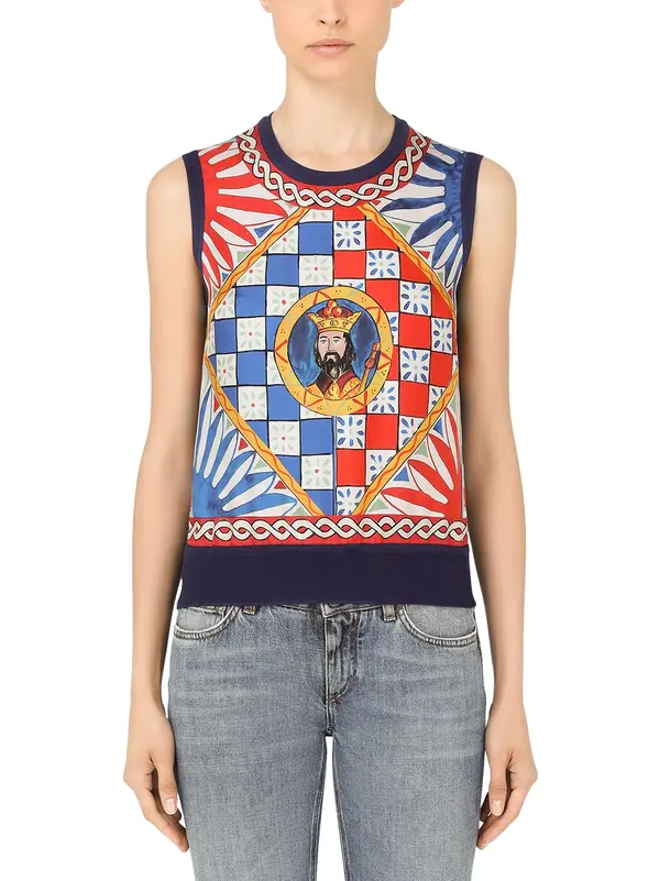 Dolce & Gabbana Carretto-print Silk Vest - Blue