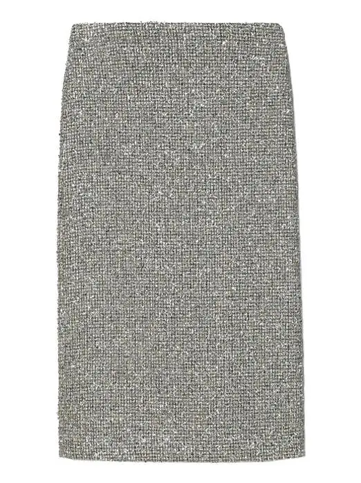 Tory Burch Metallic Tweed Skirt - Metallic Silver
