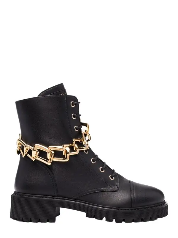 GIUSEPPE ZANOTTI Leather Lace-up Boots With Chain - Black