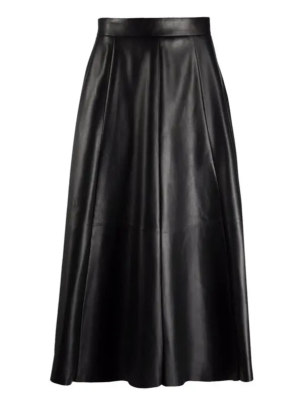 Ralph Lauren Leather A-line Midi Skirt - Black