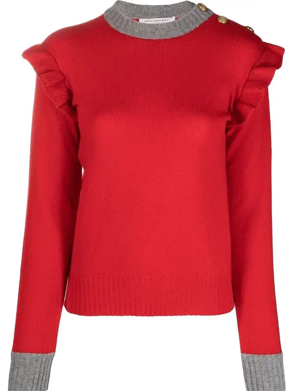 Philosophy Di Lorenzo Serafini Two-tone Ruffled Jumper - Red