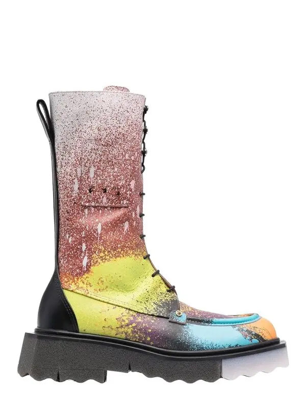 Off-White Sponge Paint Splatter-effect Leather Boots - Black