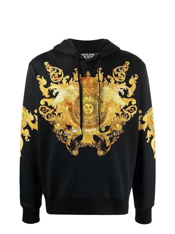 Versace Baroque-print Cotton Hoodie - Black