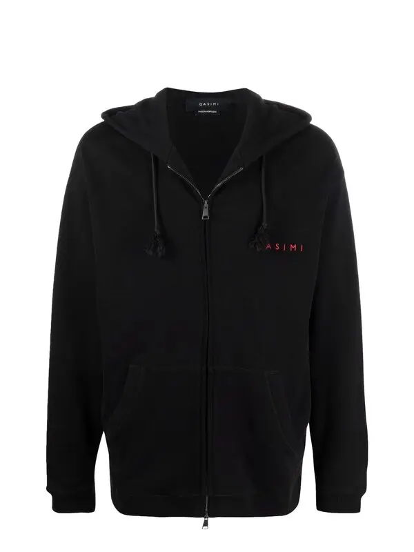 QASIMI Embroidered Logo Slogan Hoodie - Black