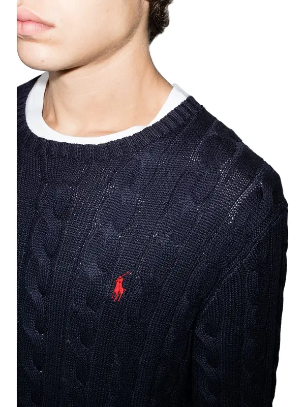 Polo Ralph Lauren Logo-embroidered Cable-knit Jumper - Blue