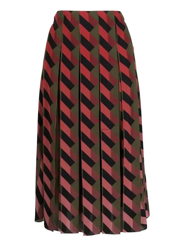 FERRAGAMO Geometric-print Pleated Long Skirt - Red