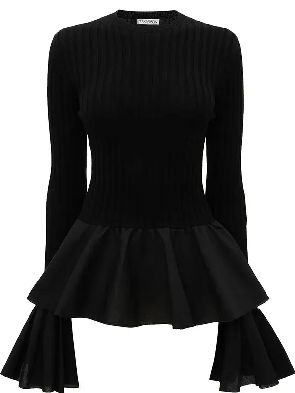 JW Anderson Rib-knit Peplum Top - Black
