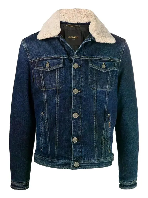 MOORER Faux-shearling Collar Denim Jacket - Blue