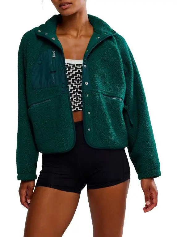Free People Hit The Slopes Fleece Jacket - Evergreen
