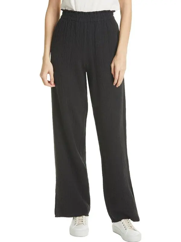 Rails Leon Crinkled Cotton Wide Leg Pants - Black