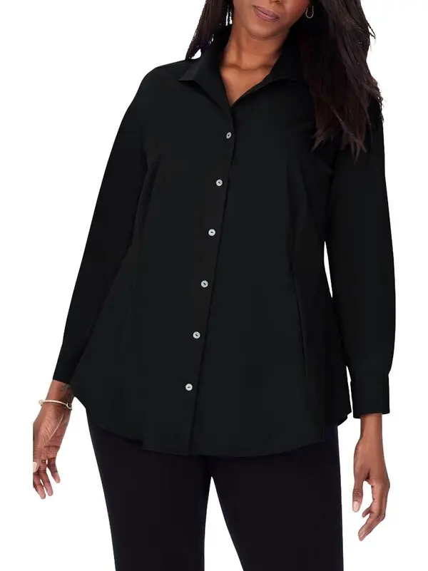 Foxcroft Cecilia Non-iron Button-up Tunic Shirt - Black