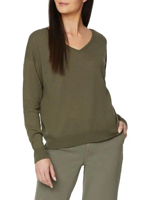 NYDJ Double V-neck Linen-blend Sweater - Moss