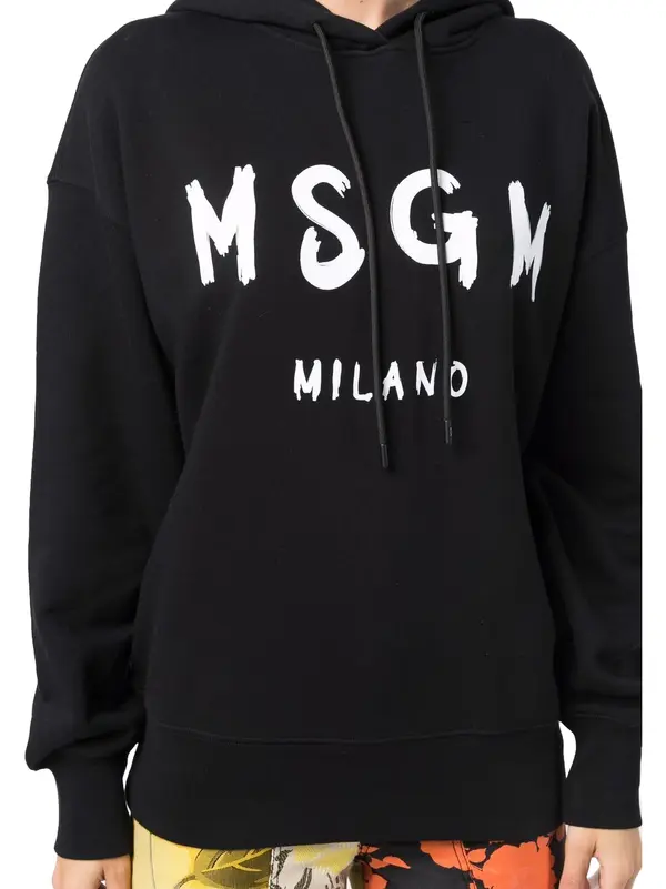 MSGM Logo-print Cotton Hoodie - Black