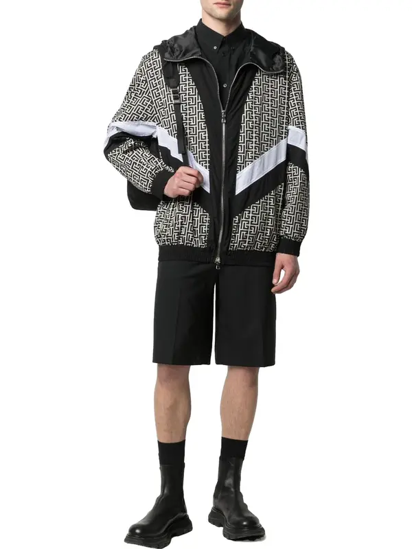 Balmain Monogram-print Hooded Bomber Jacket - Black