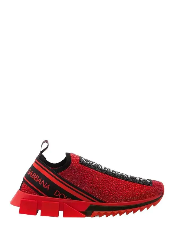 Dolce & Gabbana Rhinestone Embellished Stretch Mesh Sneakers - Red