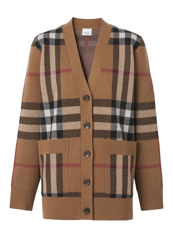 Burberry Checked Wool-cashmere Cardigan - Brown