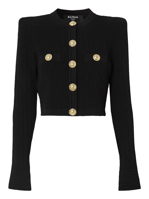 Balmain Cropped Jacquard-knit Blazer - Black