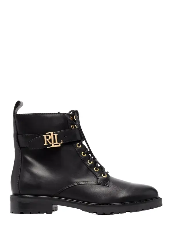 Ralph Lauren Logo-plaque Leather Boots - Black