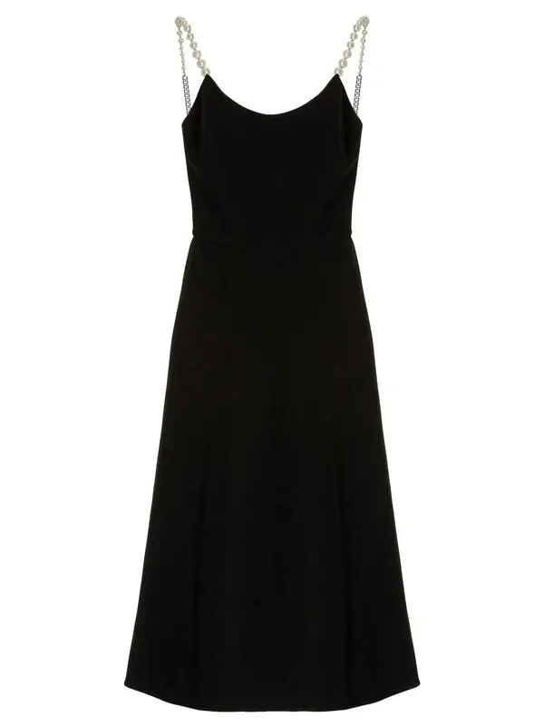 Miu Miu Cady Midi Dress With Pearl Detail - Black