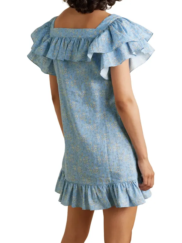 THE VAMPIRE'S WIFE The Cry Baby Ruffled Floral-print Mini Dress - Blue