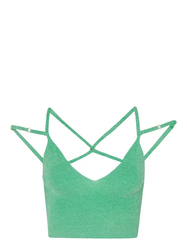 Jacquemus Cropped Cold-shoulder Linen Top - Green