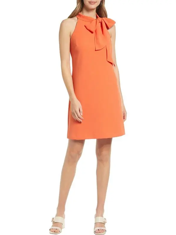 Vince Camuto Tie Neck A-line Dress - Tangerine