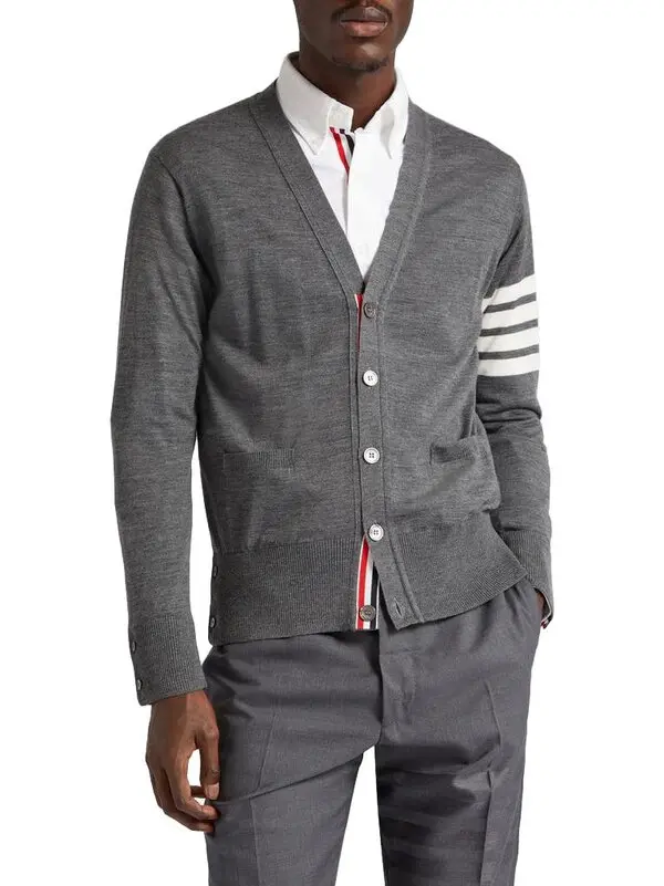 Thom Browne 4-bar Merino Wool Cardigan - 038 Med Grey