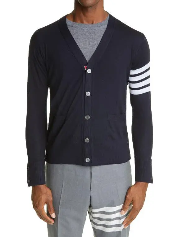 Thom Browne 4-bar Merino Wool Cardigan - Navy
