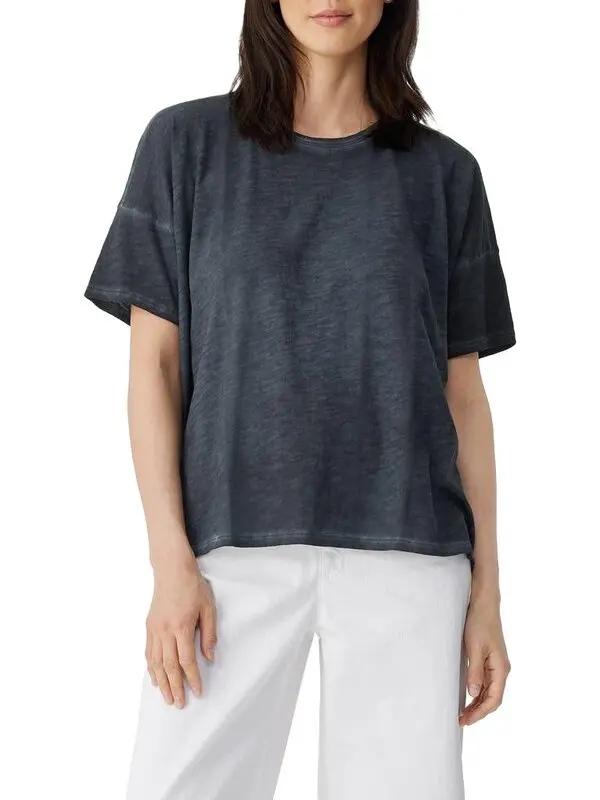 Eileen Fisher Organic Cotton Boxy Crewneck T-shirt - Nocturne