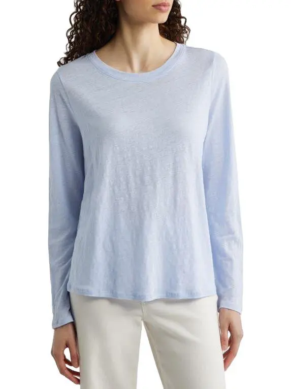 Eileen Fisher Organic Linen Long Sleeve T-shirt - Airy Blue