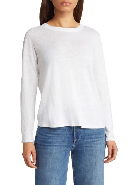 Eileen Fisher Organic Linen Long Sleeve T-shirt - White
