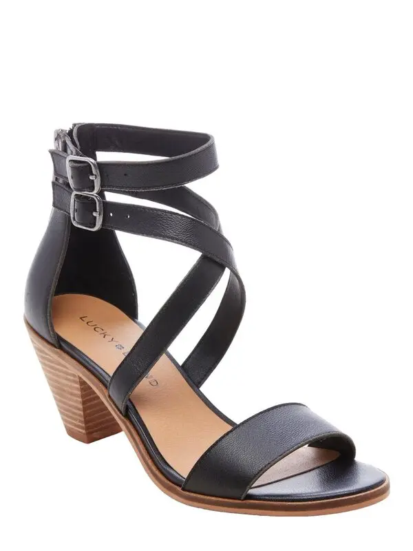 Lucky Brand Leather Double Ankle Strap Sandal - Black 01