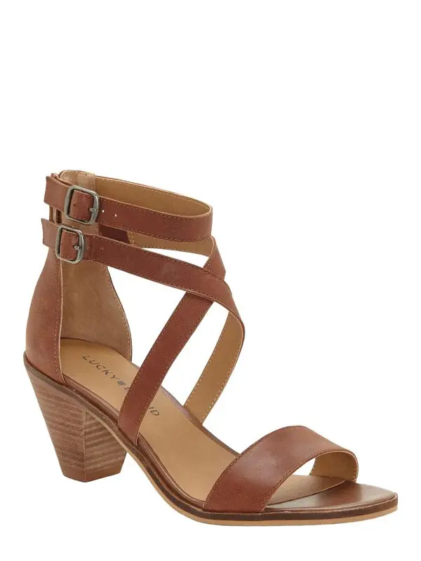 Lucky Brand Leather Double Ankle Strap Sandal - Toffee 02